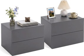 Costway Sada 2 nástěnných nočních stolků s 2 zásuvkami Plovoucí dřevěný noční