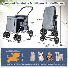 Costway Psí kočárek skládací do 40 kg psí vozík s polštářem, šedá