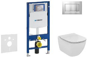 Geberit Duofix - Modul pro závěsné WC s tlačítkem Sigma30, matný chrom/chrom + Ideal Standard Tesi - WC a sedátko, Aquablade, SoftClose 111.300.00.5 NU7