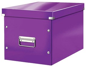 Fialový kartonový úložný box s víkem 32x36x31 cm Click&amp;Store – Leitz