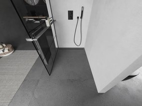Mexen Kioto+ L, sprchová zástěna Walk-In s poličkou a věšákem 120 x 200 cm, 8mm čiré sklo černý vzor, ​​grafitový profil, 800-120-123-66-77