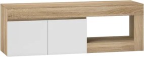 HOMCOM moderní TV nábytek max. 152,4 cm s 2-dveřovou skříňkou a otevřenou polici, 140x40x48 cm, bílá a dřevěný odstín