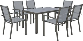 Outsunny Sada zahradního nábytku pro 6 osob, venkovní lounge set, ocelové rámy, stohovatelné židle, vysoké opěrky hlavy, šedá