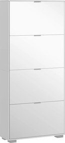 HOMCOM 2-in-1 Botník se Zrcadlovými Dveřmi, 4 Klopové Dveře, Nastavitelné Policie, Úsporný, 76L x 26W x 168H cm Bílý