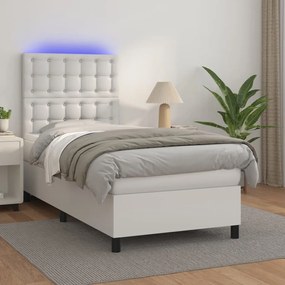 Box spring postel s matrací a LED bílá 100x200 cm umělá kůže