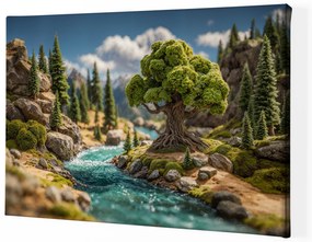 Obraz na plátně - Strom života Říční údolí, diorama FeelHappy.cz Velikost obrazu (šířka x výška): 60 x 40 cm