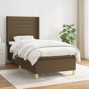Box Spring Postel S Matrací Textil Tmavě Hnědá vodorovné pruhy 100 x 200