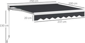 Markýza, elektricky/manuálně výsuvná, poloviční kazeta, dálkové ovládání, hliníkový rám, 2,5 x 2 m, šedá barva