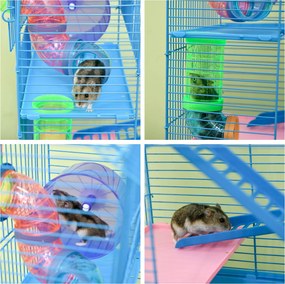 PawHut klec pro křečky a malé zvířata s více úrovněmi, 4 platformami, miskou na jídlo, láhví na vodu, běhacím kolečkem, schody, systém trubek 47x30x5…