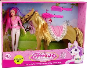 LEAN Toys Panenka Jezdec s hnědým poníkem – figurky
