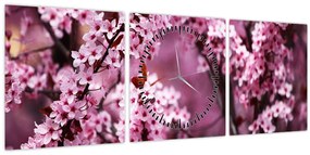 Obraz - Růžová sakura (s hodinami) (90x30 cm)