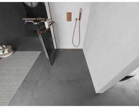 Mexen Kioto+ L, sprchová zástěna Walk-In s poličkou a věšákem 70 x 200 cm, 8mm čiré sklo černý vzor, ​​měděný matný profil, 800-070-123-65-77