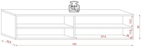 Závěsný TV stolek Derby 140 cm bílý mat/bílý lesk