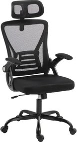 HOMCOM ergonomická kancelářská židle se sklápěcími opěrkami rukou, nastavitelnou opěrkou hlavy a výškou sedáku, prodyšná síťovina, černá