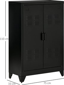 HOMCOM skříňka na dokumenty se žaluziovými dvířky, úložná skříňka s policemi, černá, 75 x 33 x 110 cm pro kancelář a obývací pokoj | Aosom.de