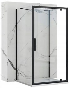 Rea Rapid Swing, 3-stěnový sprchový kout 120 (dveře) x 80 (stěna) x 195 cm, 6mm čiré sklo, černý profil, KPL-009961