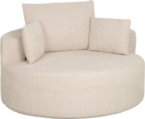 HOMCOM kulatý chenilkový sedací puf, velká sedací plocha, 2 polštáře, 1 opěrný polštář, 1 polštář na krk, nosnost 250 kg, 130x130x82 cm, krémová