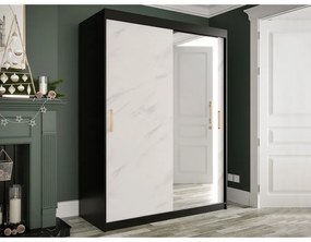 Šatní skříň se zrcadlem Nonnus 150 T2, Úložný prostor: ano, Barva: bílá matná / černá mramor