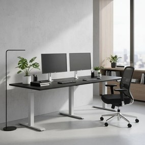 Výškově nastavitelný stůl OfficeTech Long, 260 x 80 cm, šedá podnož, černá