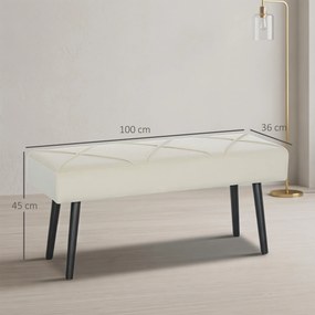 HOMCOM lavice s polstrováním, postelová lavice, vzhled sametu, 100 x 36 x 45 cm, krémově bílá