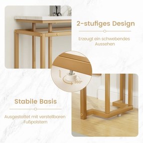 Costway 120 cm konzolový stůl s deskou z umělého mramoru a geometrickým kovovým