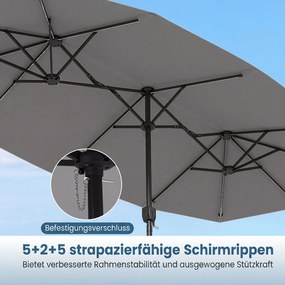Costway Dvojitý slunečník s LED osvětlením Obdélníkový – 400 × 210 cm, šedá