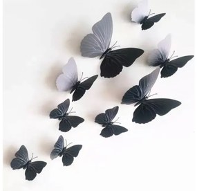 Samolepka na zeď "Plastové černé 3D motýli" 12 ks 6-12 cm