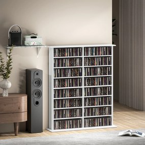HOMCOM Úložný prostor na CD a DVD, multimedia úložná jednotka se 16 přihrádky a 12 nastavitelnými policemi, maximální kapacita 720 CD/396 DVD a Blu-ra
