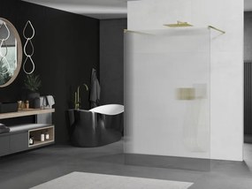Mexen Kioto, sprchová zástěna Walk-In 140 x 200 cm, 8mm sklo s žebrovým vzorem, zlatý matný profil, 800-140-002-55-09