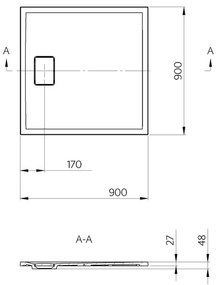 Sapho Acora Čtvercová vanička z litého mramoru 90 x 90 cm, bílá dekor kámen AC002