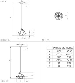 Eglo 43679 - Lustr na lanku TARBES 1xE27/60W/230V pr. 32,5 cm
