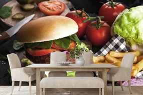Tapeta hamburger a hranolky - 375x250 cm