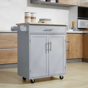 HOMCOM Kuchyňský vozík s úložným prostorem, šuplíkem a držákem na utěrky - 83cm D x 45cm Š x 91,5cm V Šedý