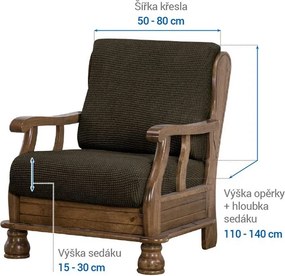 Super strečové potahy NIAGARA tabáková křeslo s dřevěnými rukojeťmi (š. 50 - 80 cm)