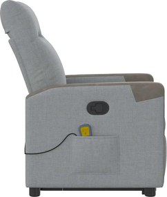 Zvedací masážní polohovací křeslo světle šedé textil 3324095
