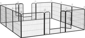 PawHut výběh pro štěňata 80 cm vysoký, 12-TLG výběh pro štěňata se 2 dvířky, DIY výběh pro střední psy, králíky, morčata, ocel, šedý