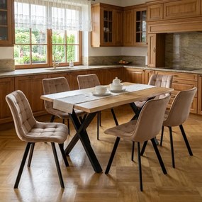 Vikio Jídelní set pro 6 osob 160x90 cm dub noha X béžová židle VJS236-6BE-S