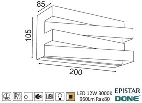 ACA Lighting LED nástěnné dekorativní svítidlo MILANO 12W/230V/3000K/960Lm/270°/IP20, zlaté