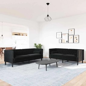 2dílná sedací souprava Chesterfield s podhlavníky černá samet 3209296