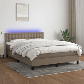 Box spring postel s matrací a LED taupe 140x200 cm textil