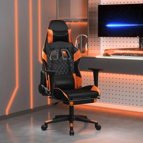 Masážní herní židle s podnožkou černá a oranžová umělá kůže,  345528