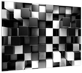 Abstraktní černobílý obraz - kostky (70x50 cm)