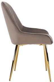 Jídelní židle PERLIA sametová látka Velvet šedo-hnědá Taupe, kov gold chrom zlatý