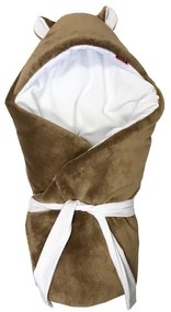 Rychlozavinovačka s kapucí novorozenecká - Letní - Mikroplyš medová  / bavlna bílá - 72x72cm