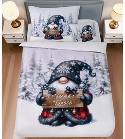 3 dílné povlečení Polycotton Vánoční Gnome černý 200x140cm+90x70cm TiaHome