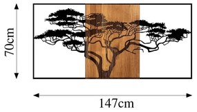 Nástěnná dekorace 147x70 cm strom dřevo/kov