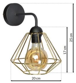 Nástěnné svítidlo Lupo, 1x zlaté drátěné stínítko, b