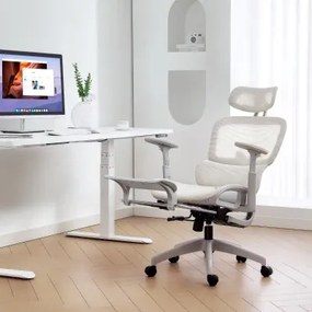HOMCOM ergonomická síťovaná kancelářská židle s 3D opěrkami rukou, nastavitelná až do 135°, nastavitelná opěrka hlavy, béžová