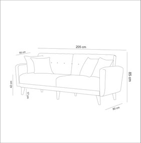 3-místná pohovka Aria 205 cm krémová