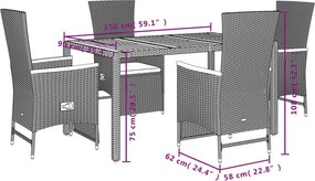 5dílný zahradní jídelní set s poduškami černý polyratan 3277510